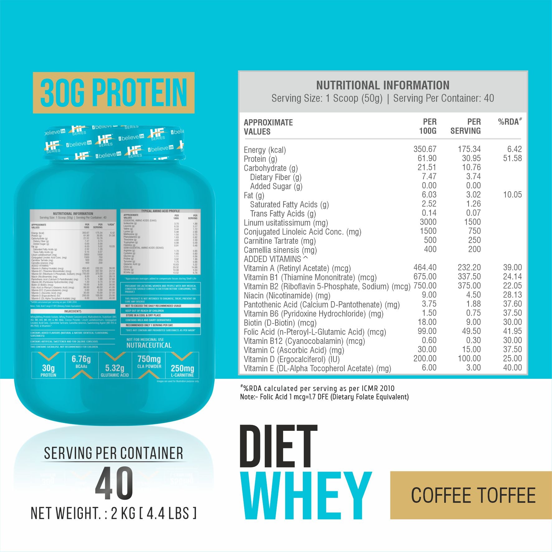 HF Series Diet Whey with CLA & L-carnitine, 30g Protein - Healthfarm ...