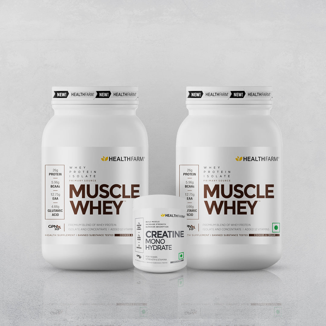 Shop Muscle Whey Protein (1kg), BUY 1 GET 2 Offer - Healthfarm ...