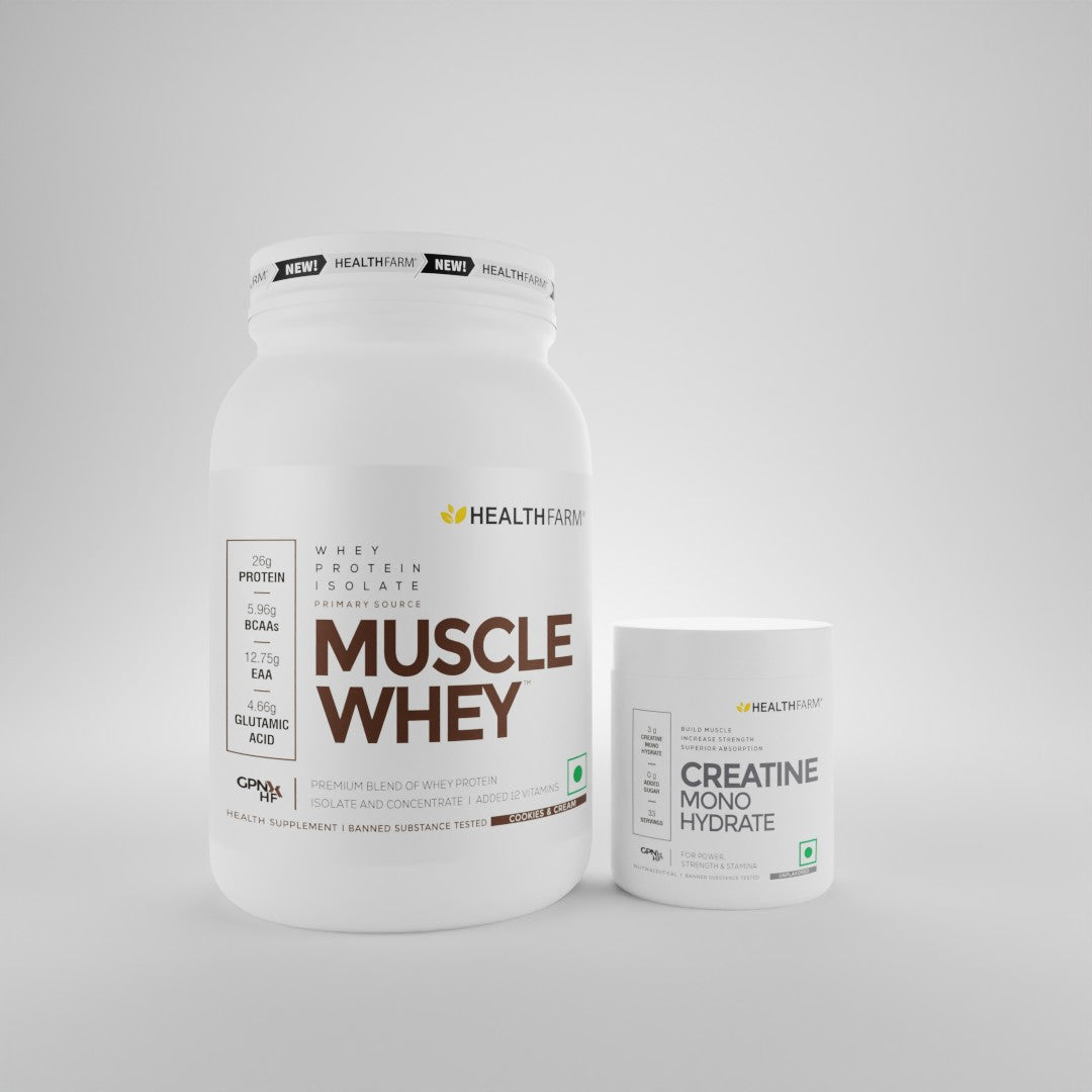 Healthfarm Muscle Whey (1Kg) + Creatine Monohydrate (100g) – Healthfarm ...