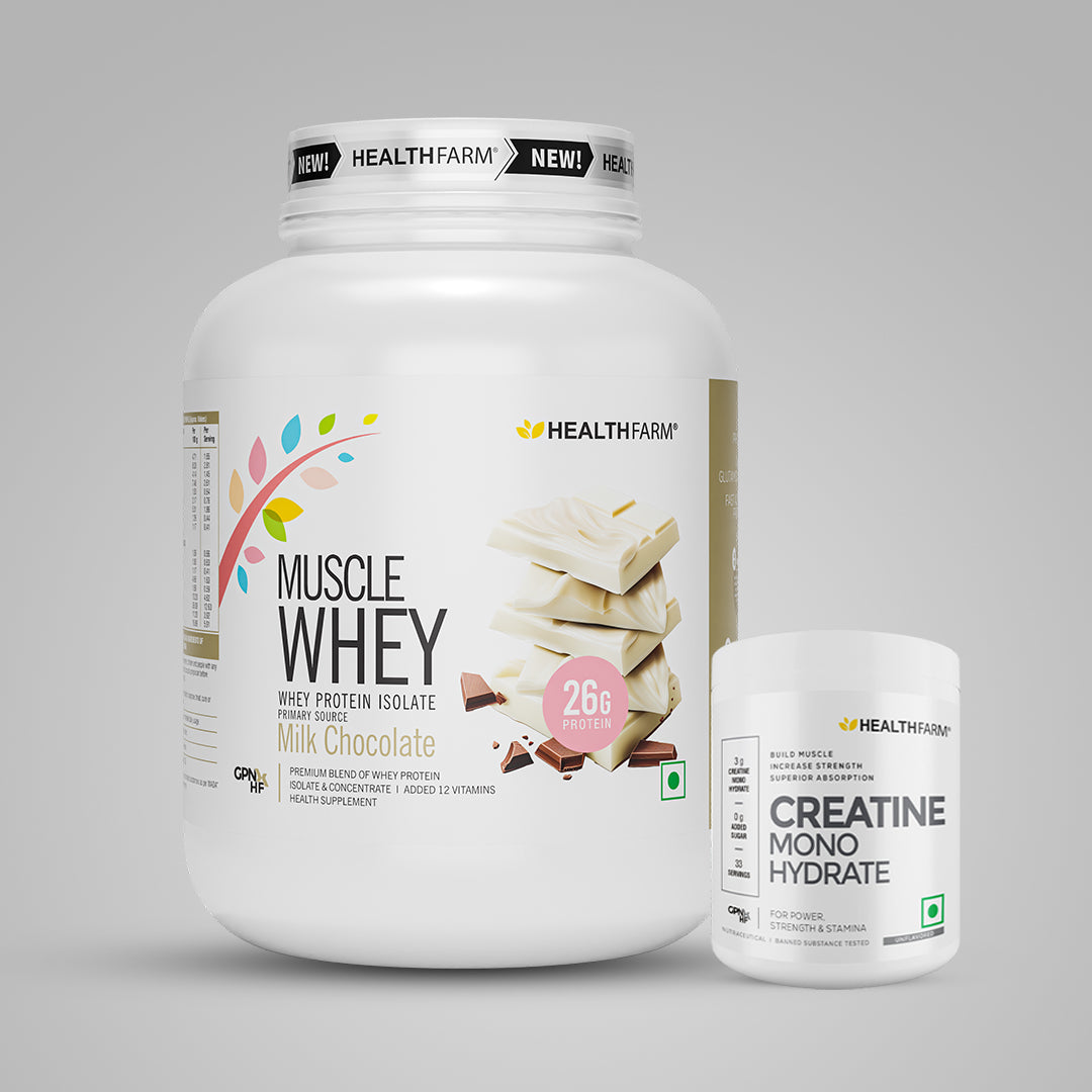Healthfarm Muscle Whey (2Kg) + Muscle Creatine Monohydrate (100g ...
