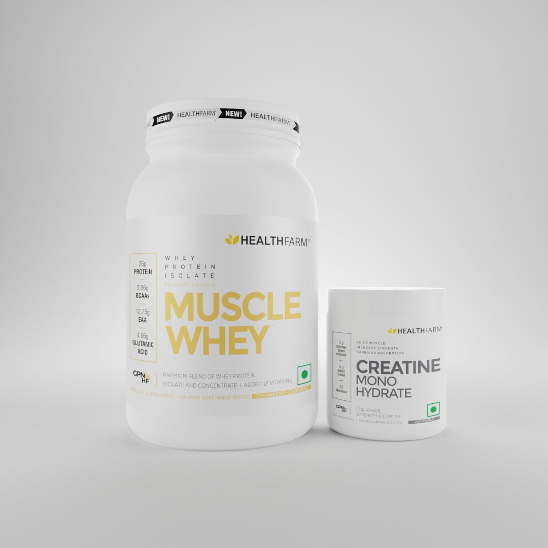 Healthfarm Muscle Whey (1Kg) + Muscle Creatine Monohydrate (100g ...