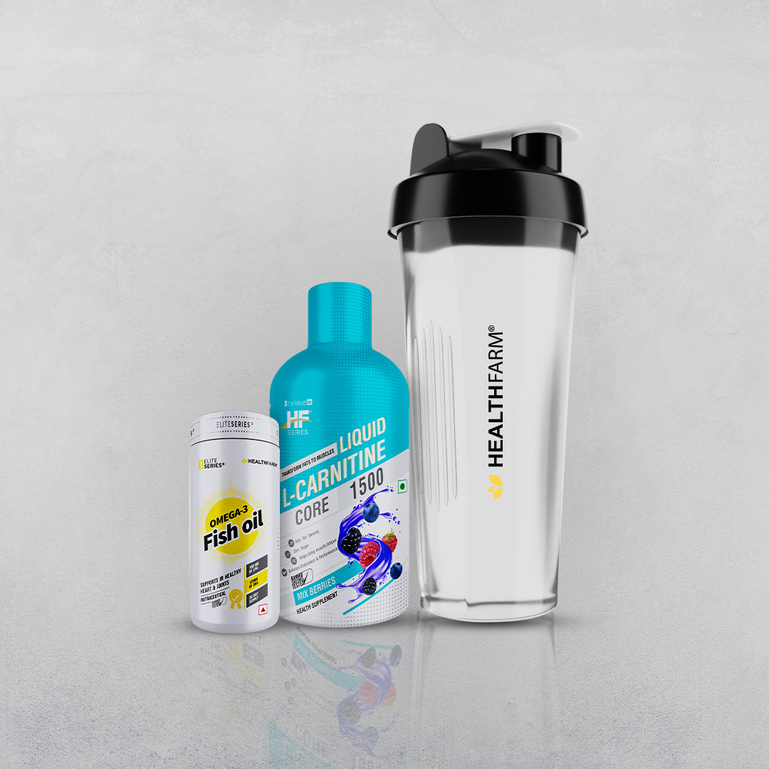 Healthfarm L- Carnitine 1500mg + Omega 3 Fish oil + Plastic Shaker ...