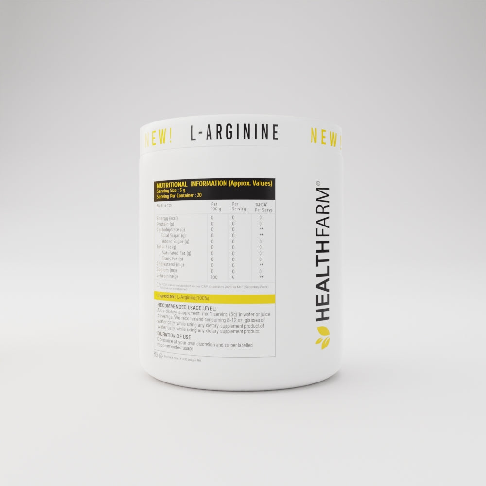 HealthFarm Pure L-Arginine Amino Acid, Unflavoured (100g) – Healthfarm Nutrition